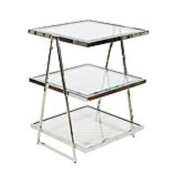 TABLE-SIDE-3 TIER-CHROME GLASS - Rental Catalog | propNspoon