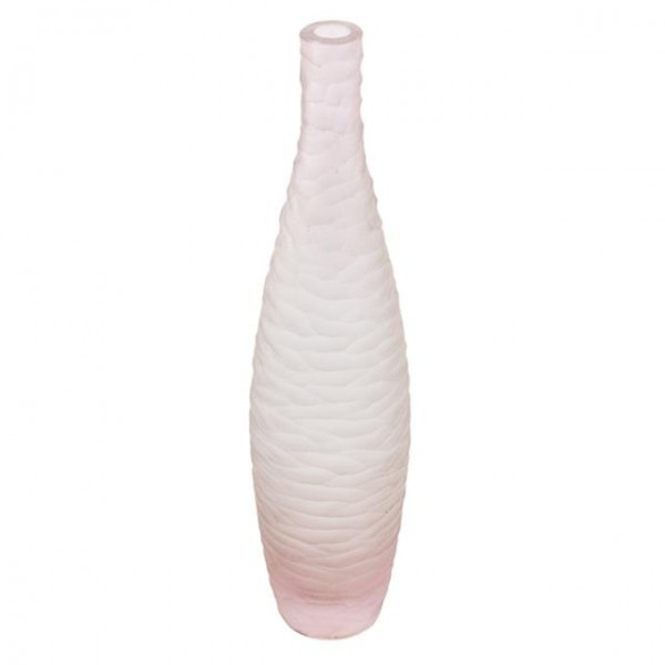 VASE-Tall Pink Frosted Glass W/Waves | propNspoon