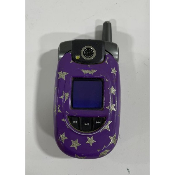 CELL PHONE-Vintage Flip Phone: Purple W/Silver Stars | propNspoon