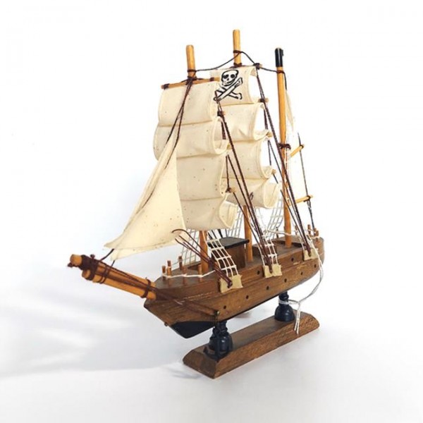SHIP MODEL-Small Pirate Ship-Natural Wood w/White Sails | propNspoon