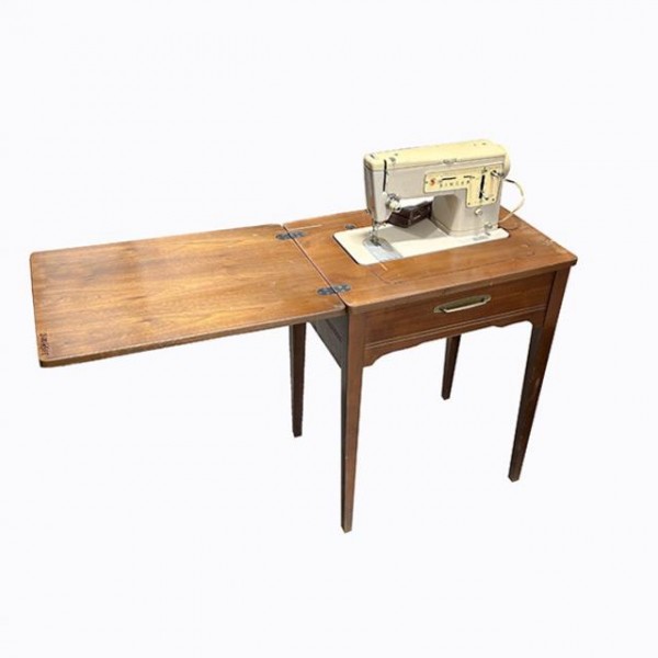 SEWING MACHINE-Vintage Table w/Beige Singer Sewing Machine | propNspoon